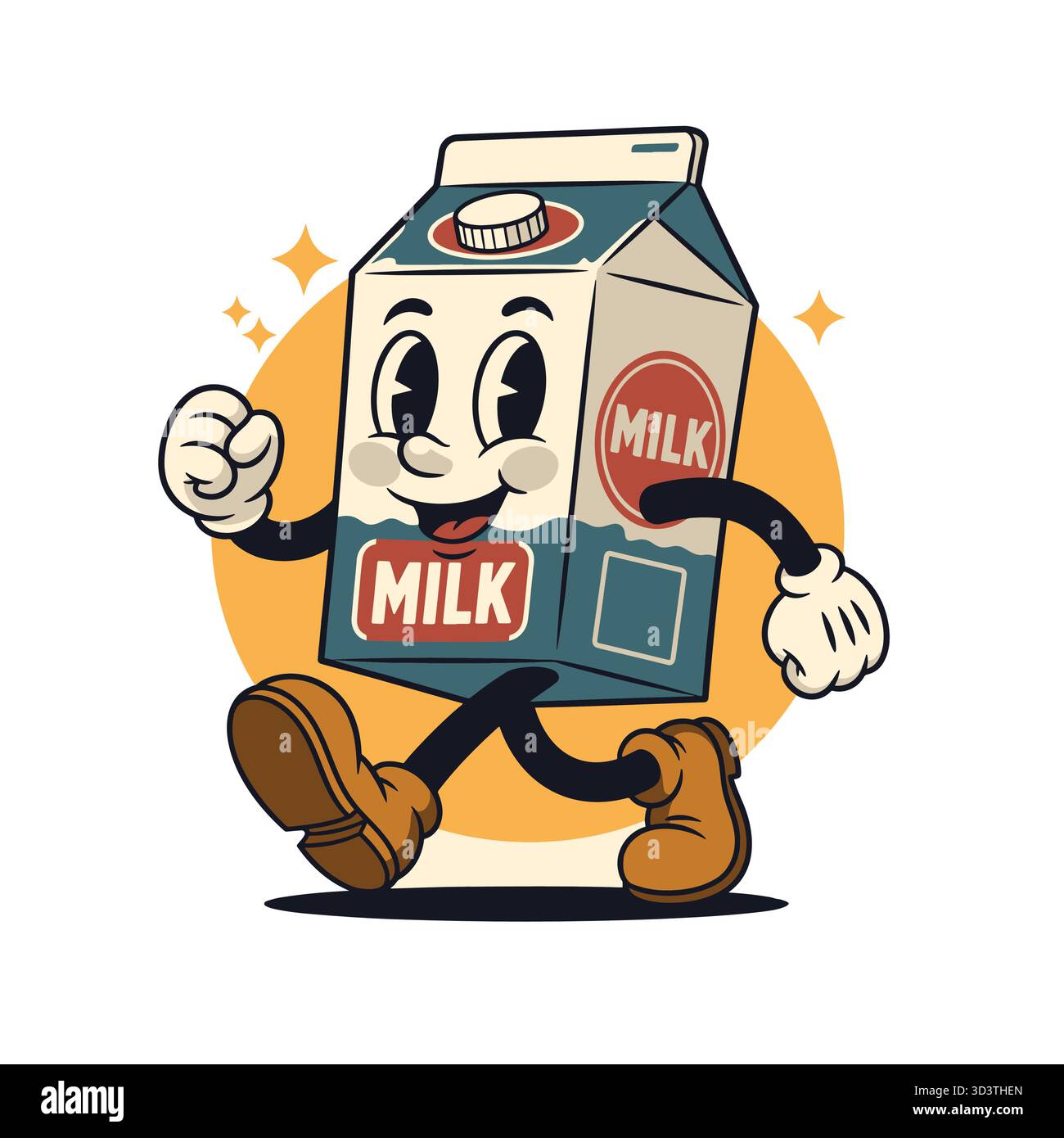 Happy Retro Milk Carton Mascot Walking Confidently, Promoting Health ...