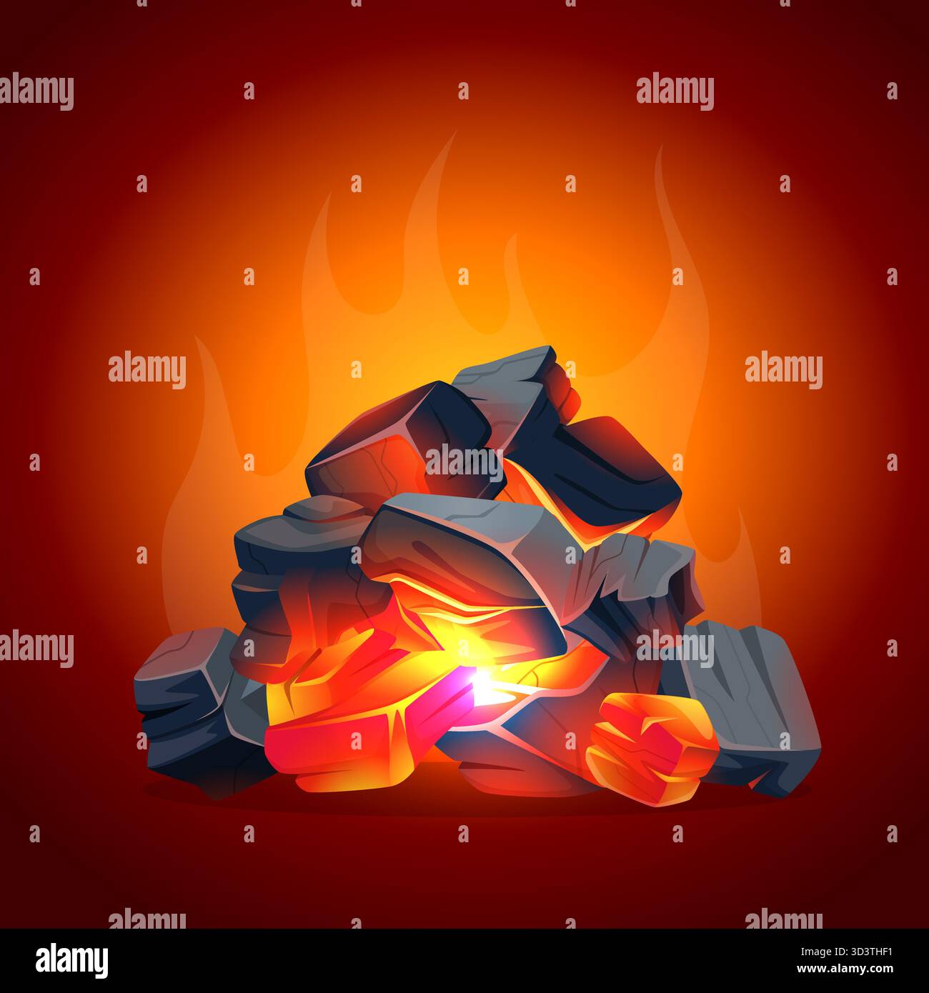 Burning coals. pile coals for fireplace on picnic original artwork ...