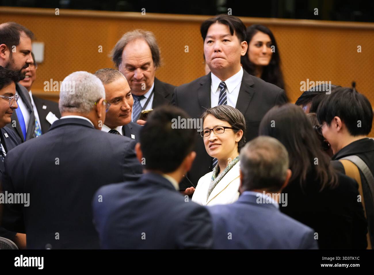 Taiwan's Vice President Bi-Khim Hsiao, center, speaks with attendees ...