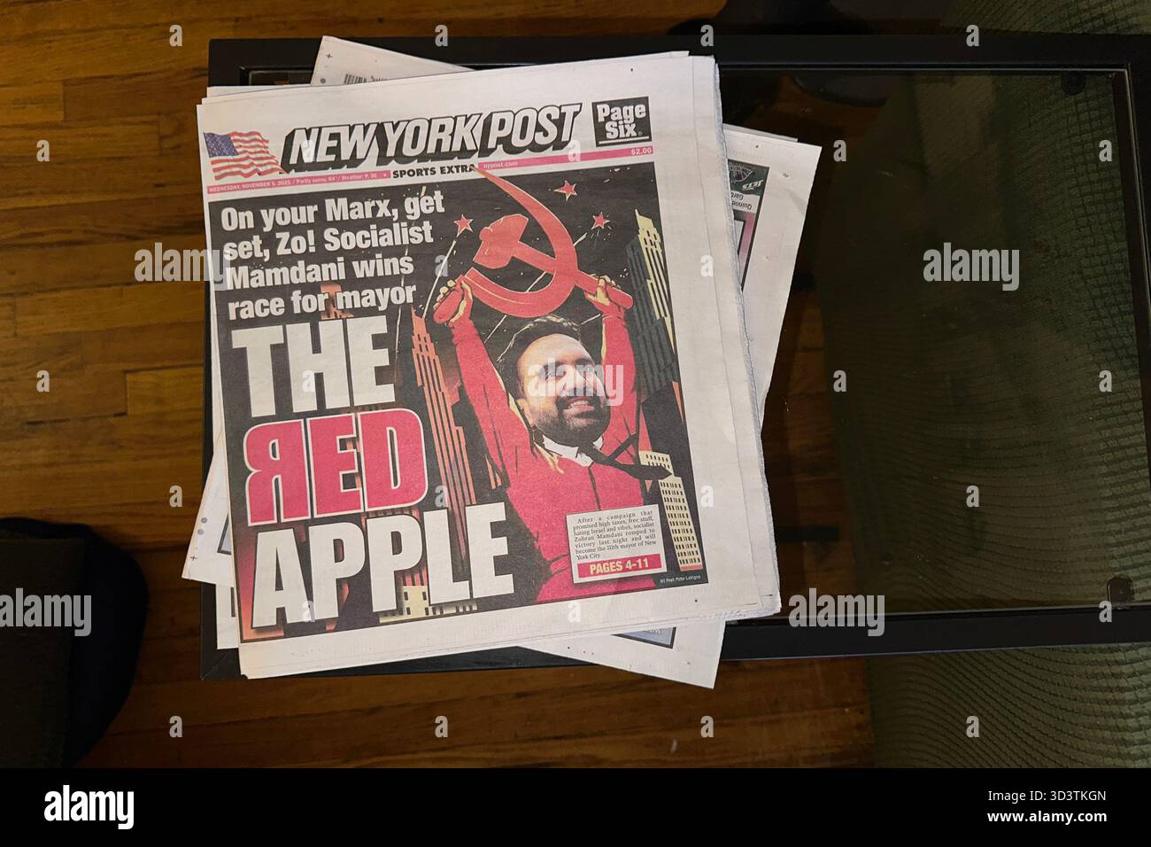 A New York Post headline announces Zohran Mamdani's victory in the New ...