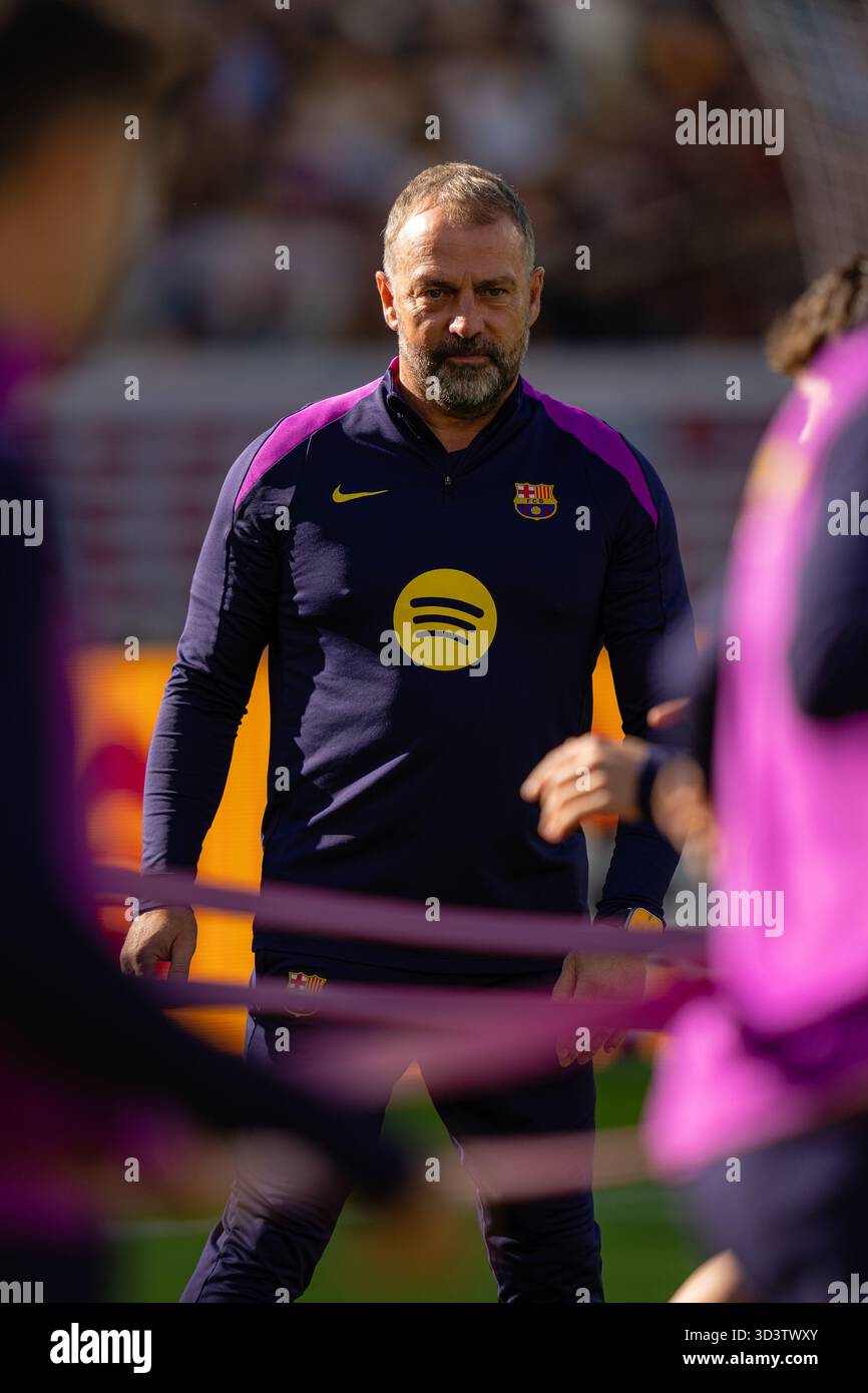 Hansi Flick, head coach of FC Barcelona during trainning session in ...