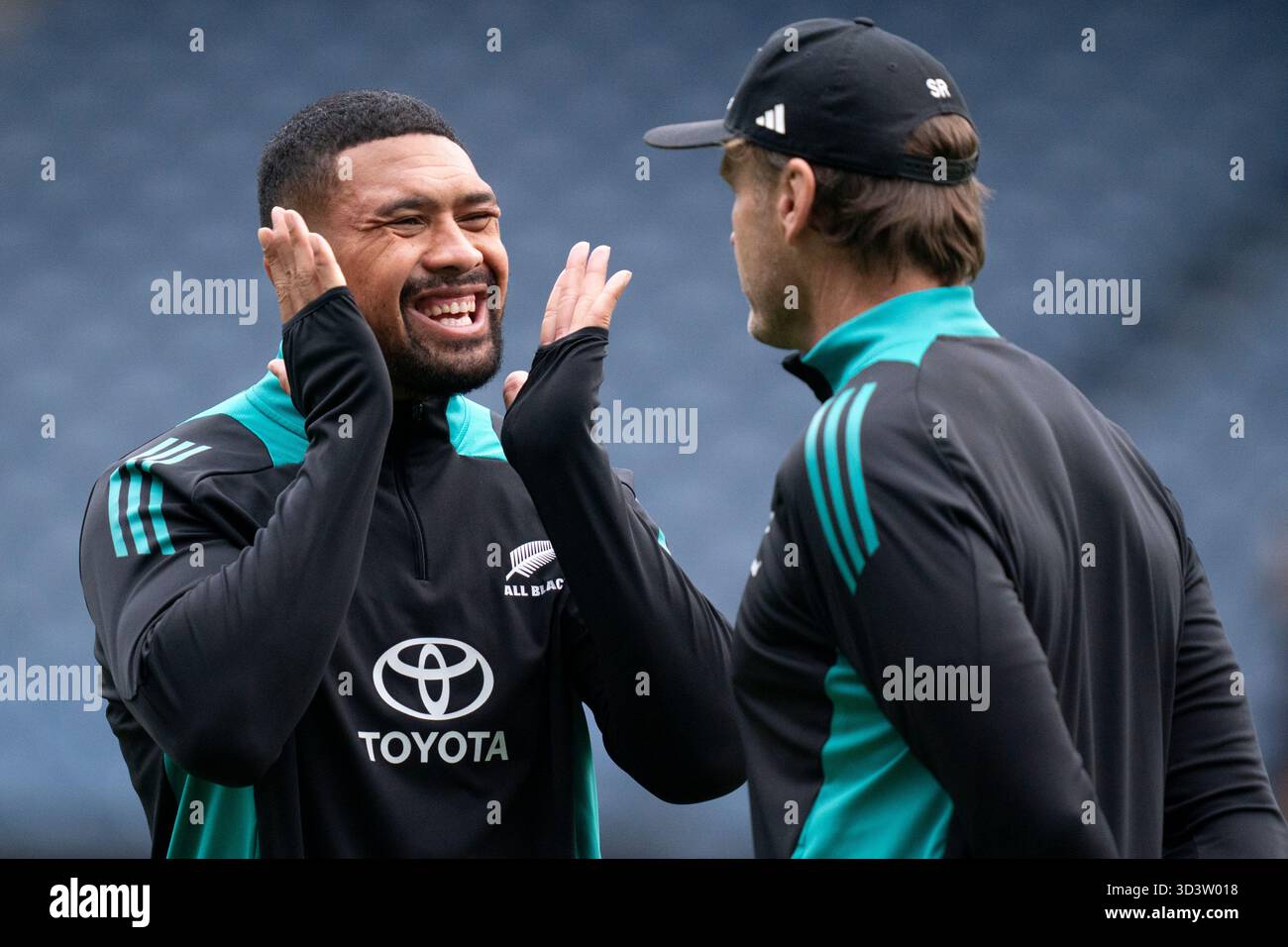 New Zealand's Ardie Savea (left) with head coach Scott Robertson during ...