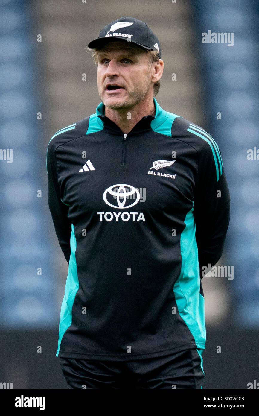 New Zealand head coach Scott Robertson during the team run at Scottish ...