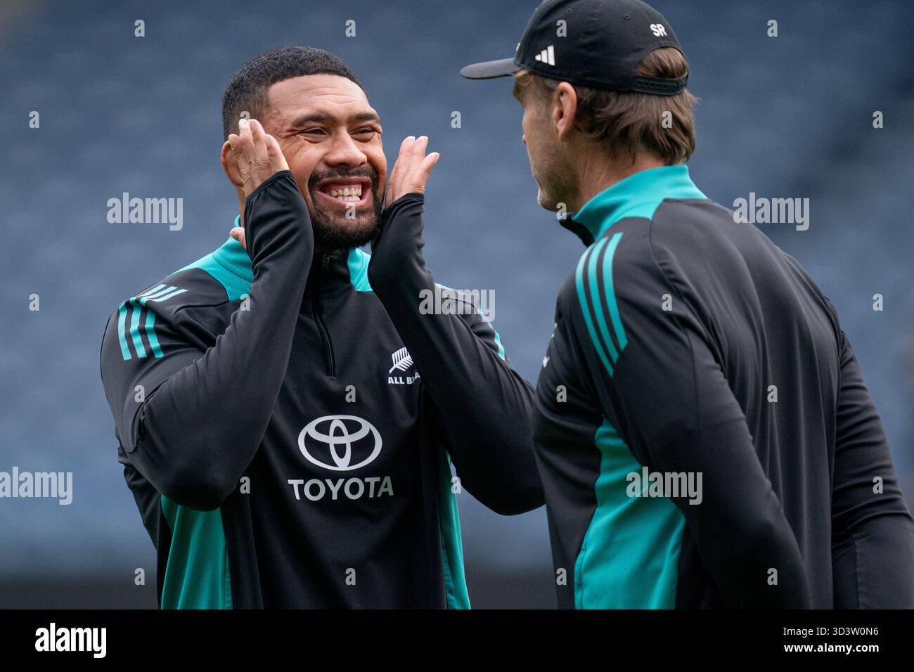 New Zealand's Ardie Savea (left) with head coach Scott Robertson during ...