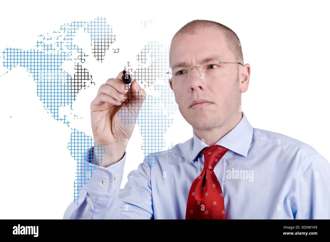 Businessman marking point on world map Stock Photo - Alamy