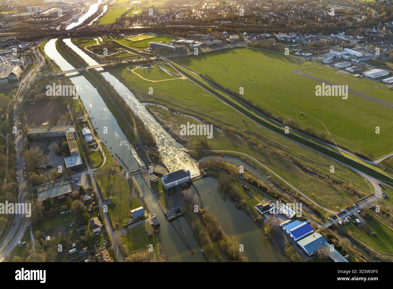 Aerial view, conversion of Lippewiesen FuerHamm to the water, Hamm ...