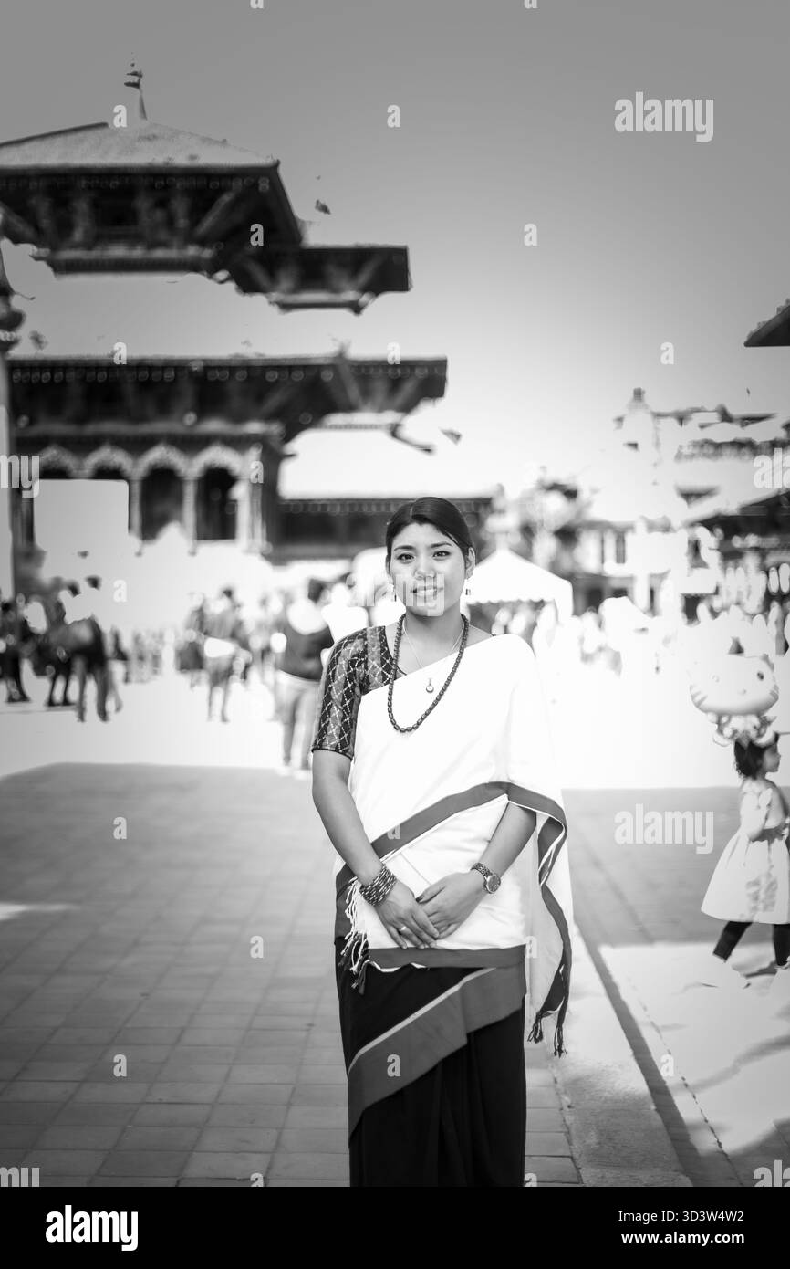 Nepali Newari Girl in Traditional Attire Gracefully Posing for ...