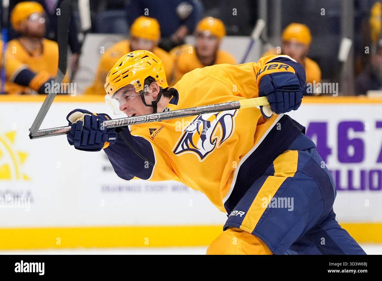 Nashville Predators defenseman Justin Barron (20) plays during the ...