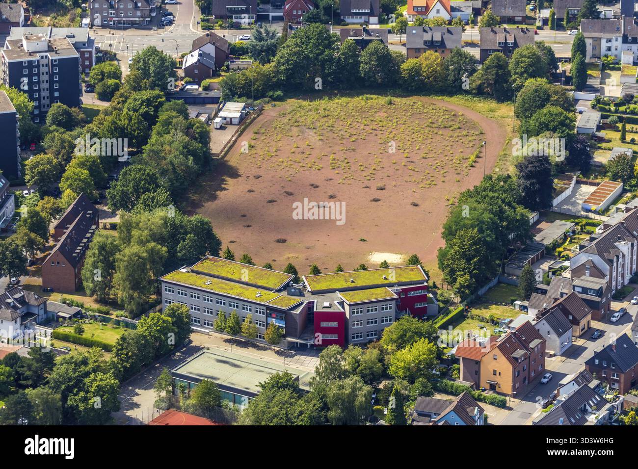 Aerial view, Josef-Albers-Gymnasium, cinder pitch, soccer field, sports ...