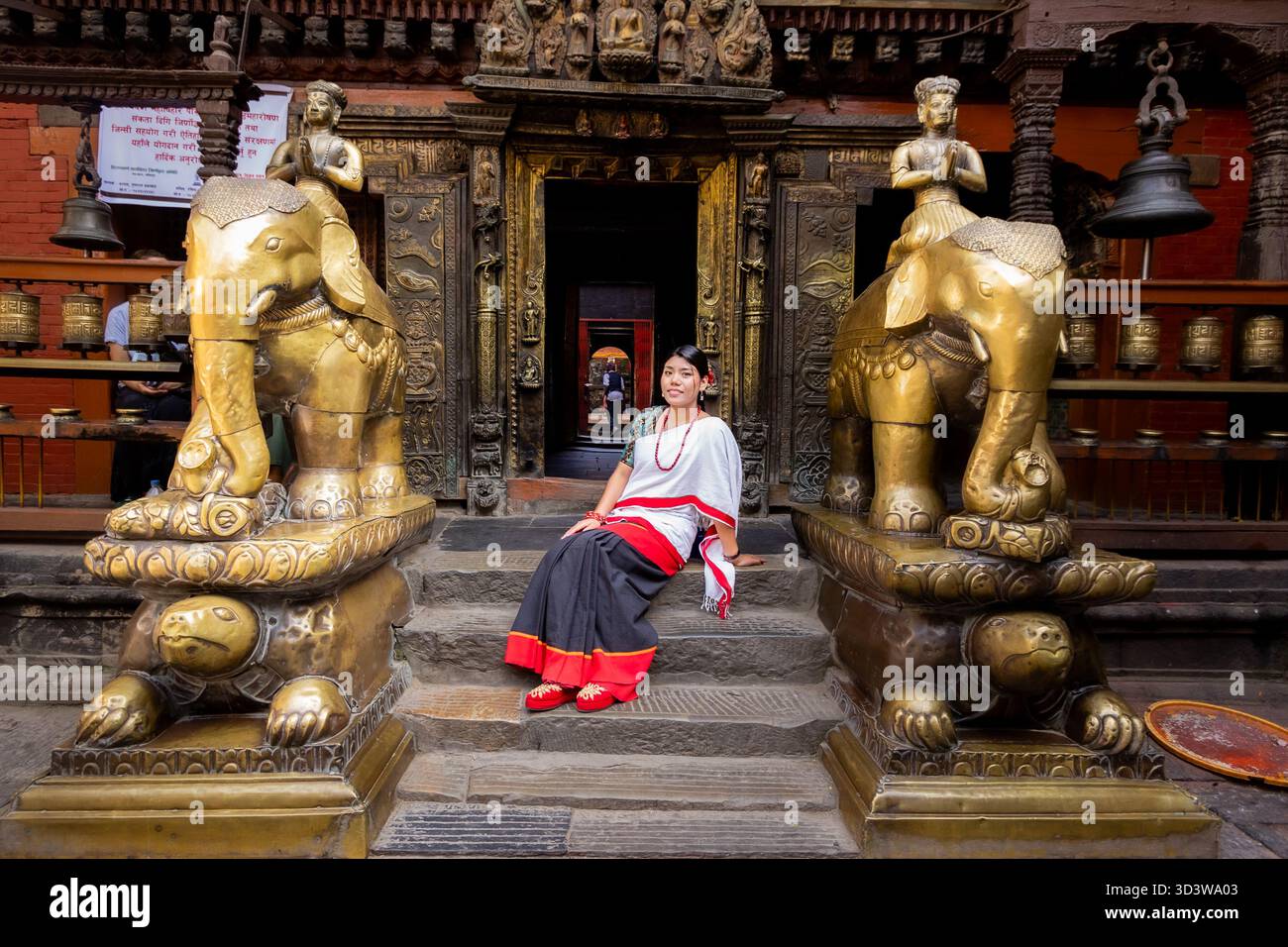 Newari Girl in Traditional Attire at the Golden Temple Patan Durbar ...