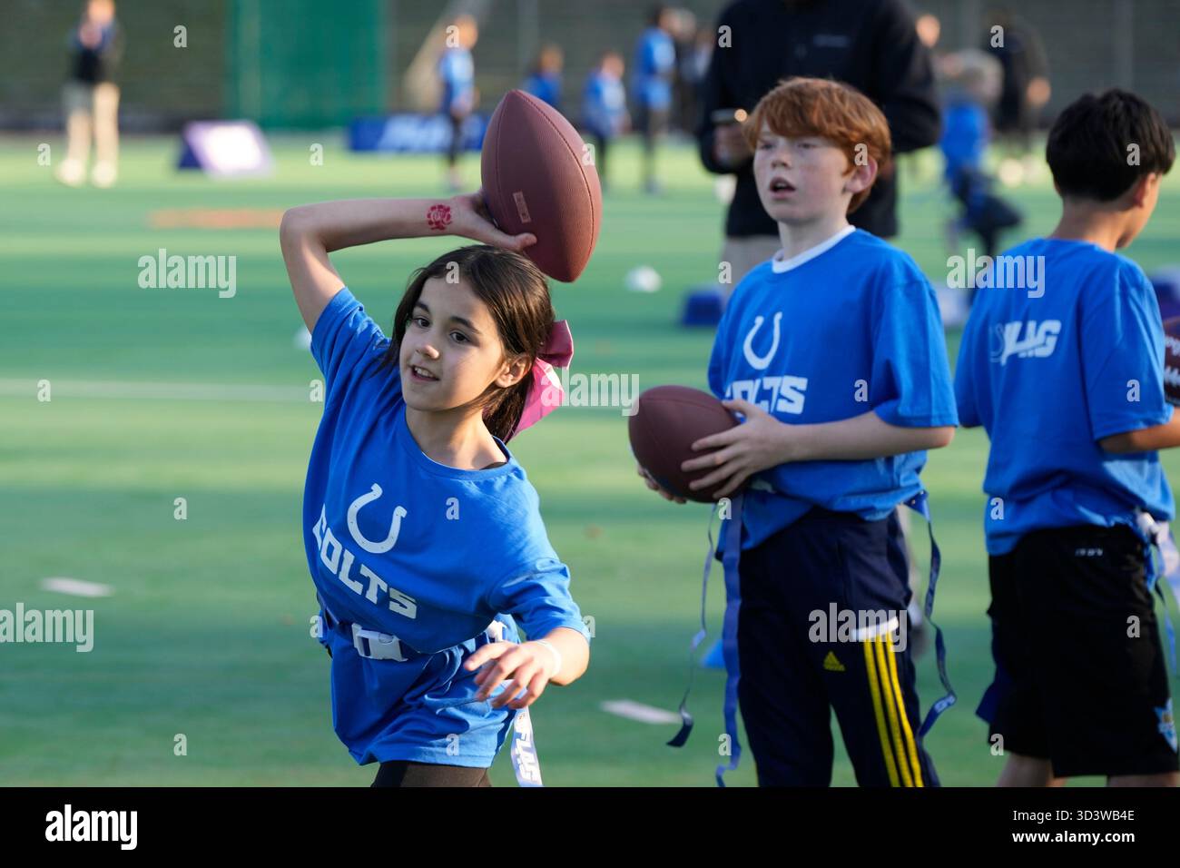 Children participate in the Indianapolis Colts NFL Flag Football clinic ...
