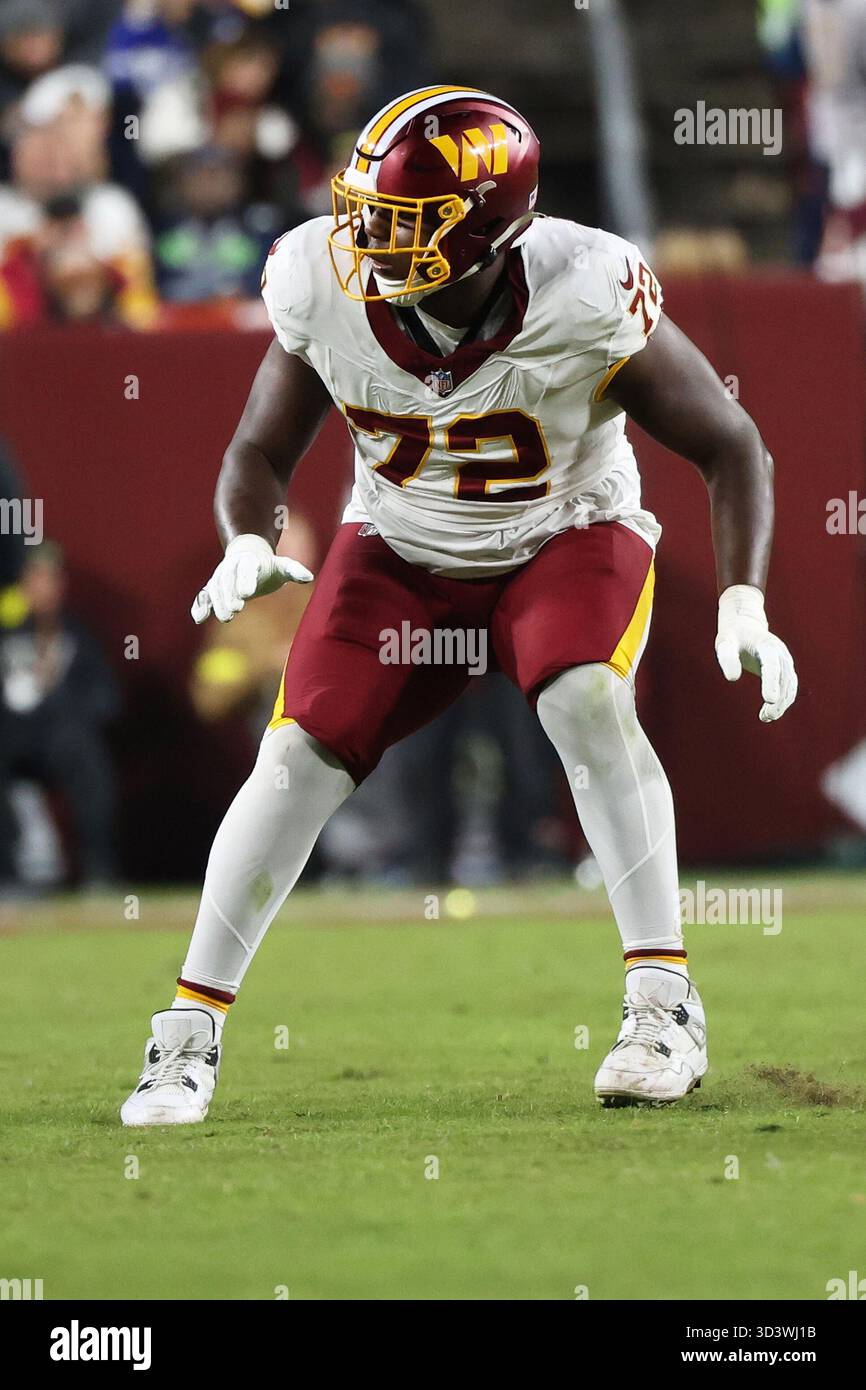 Washington Commanders offensive tackle Josh Conerly Jr. (72) blocks ...