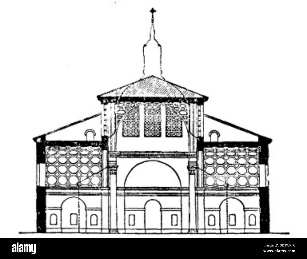Sectional plan (cross-section) of the Maxentius Basilica in Rome (also ...