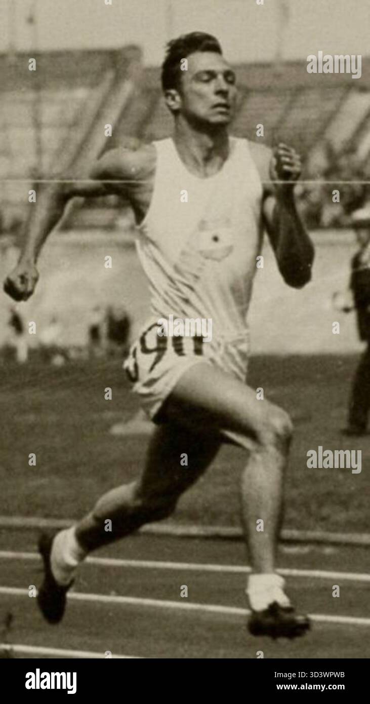 Valerio Vallanía competing in the 110 meter hurdles during the 1928 ...
