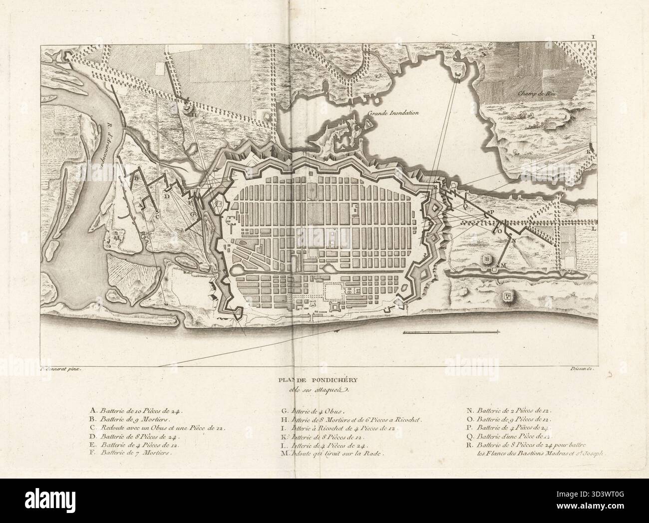 Map of the city of Puducherry, southeast India, late 18th century ...