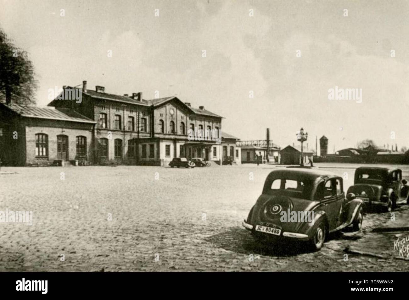 A photo from the interwar period showing Klaipeda train station with ...
