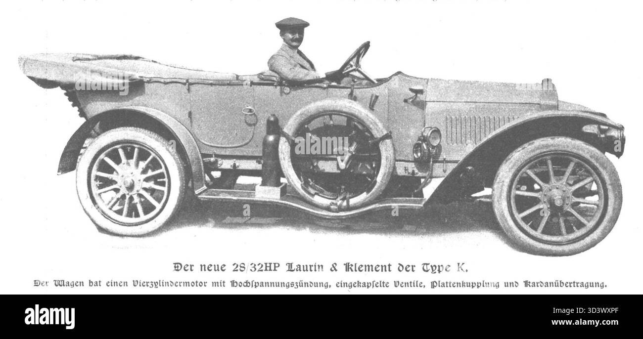 The Laurin & Klement K 28-32HP, presented in 1911, featured a four ...