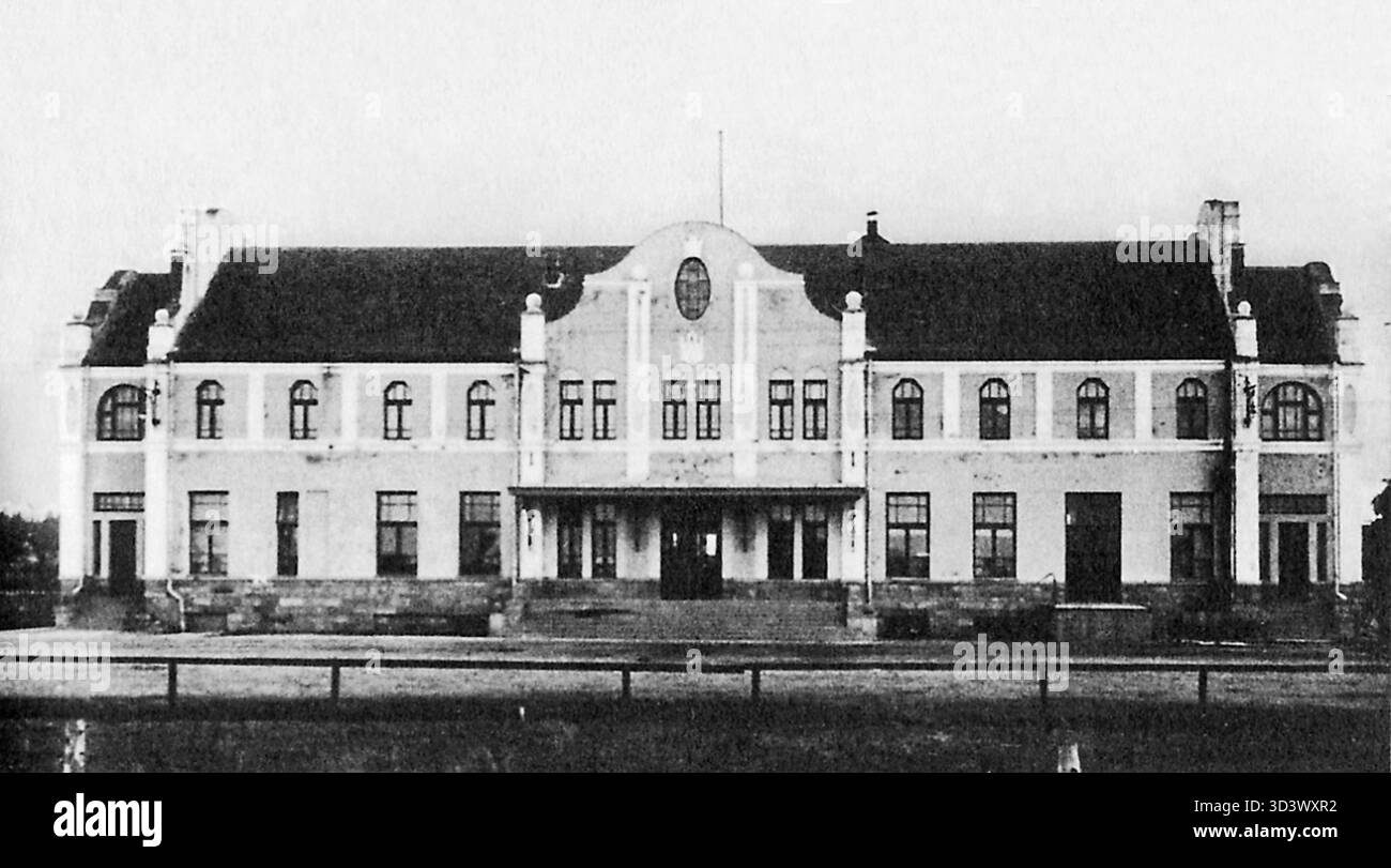 A photograph of the Rokiskio train station circa 1930. The station was ...