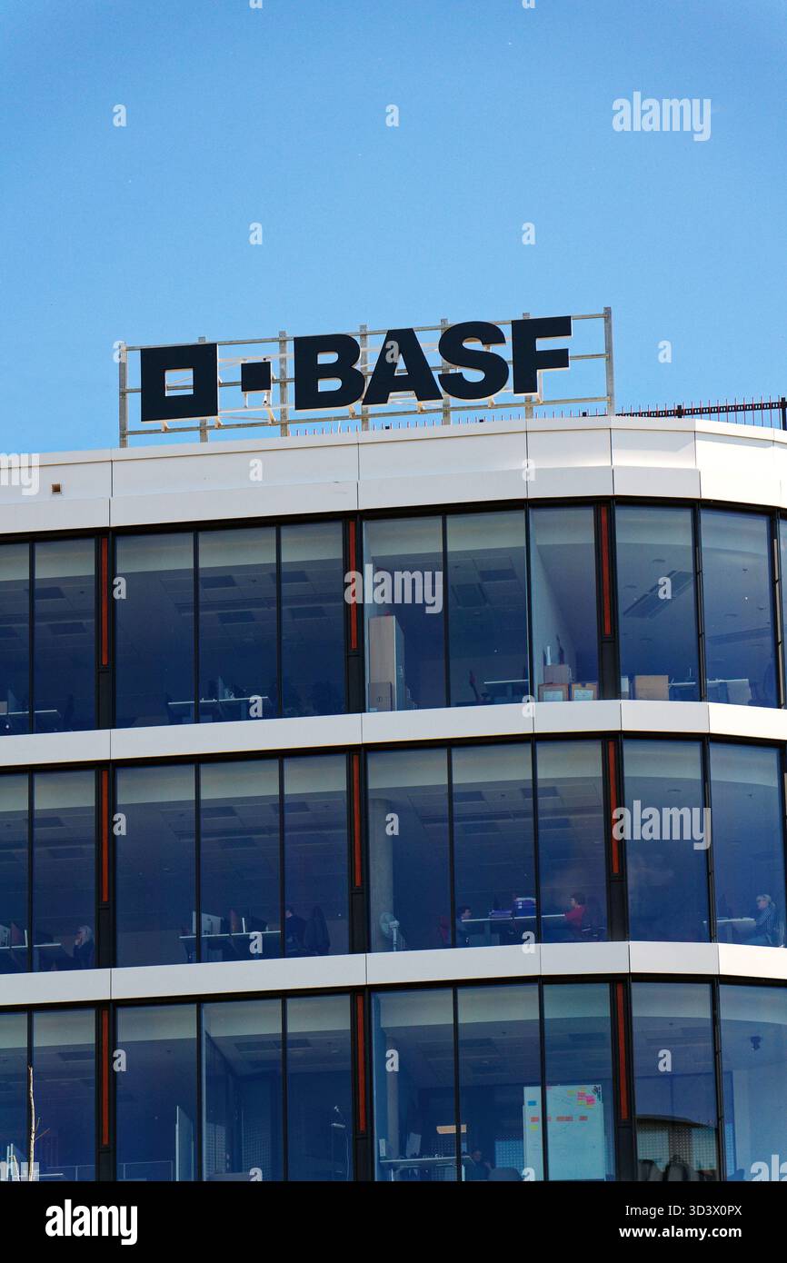 Worlds largest chemical producer BASF company logo on headquarters ...