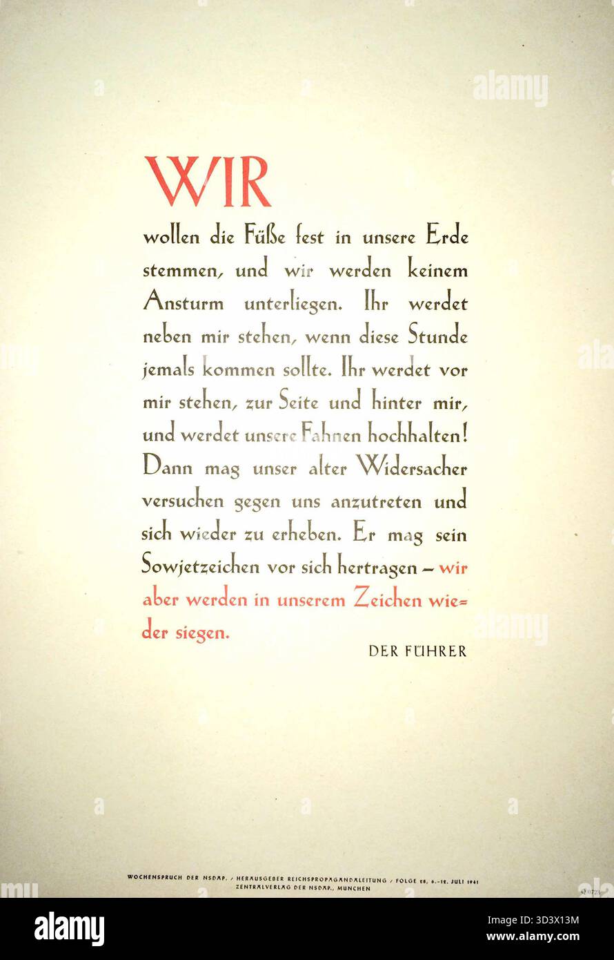 This NSDAP slogan from 6 July 1941 likely continued the themes of ...