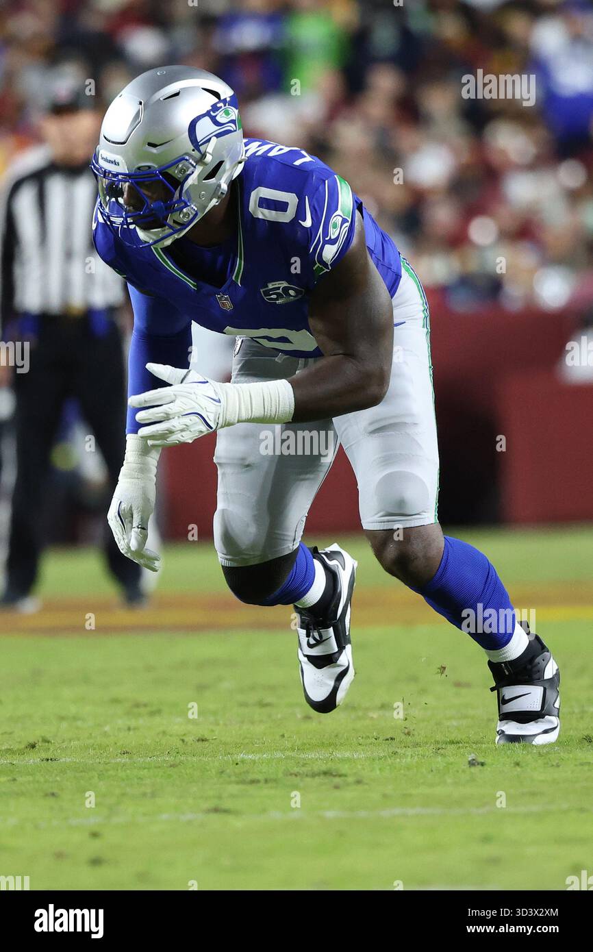 Seattle Seahawks defensive end DeMarcus Lawrence (0)rushes during an ...