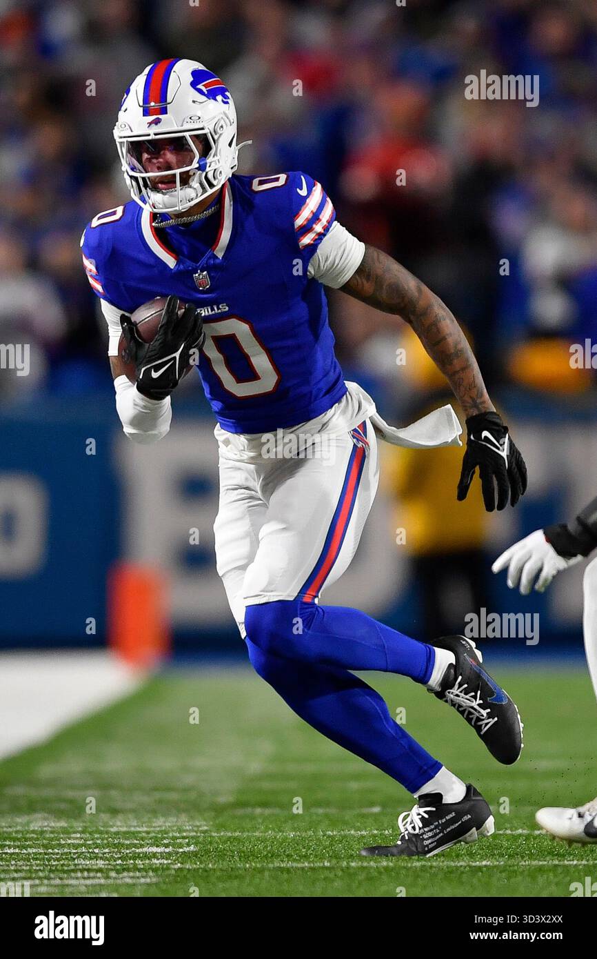 Buffalo Bills wide receiver Keon Coleman (0) runs with the ball during ...