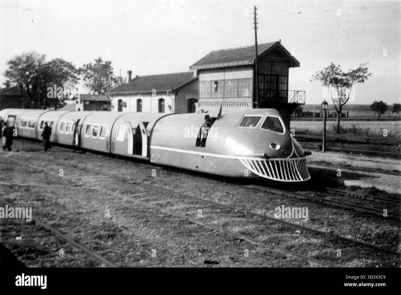 The photograph depicts the Talgo I, a pioneering Spanish high-speed ...