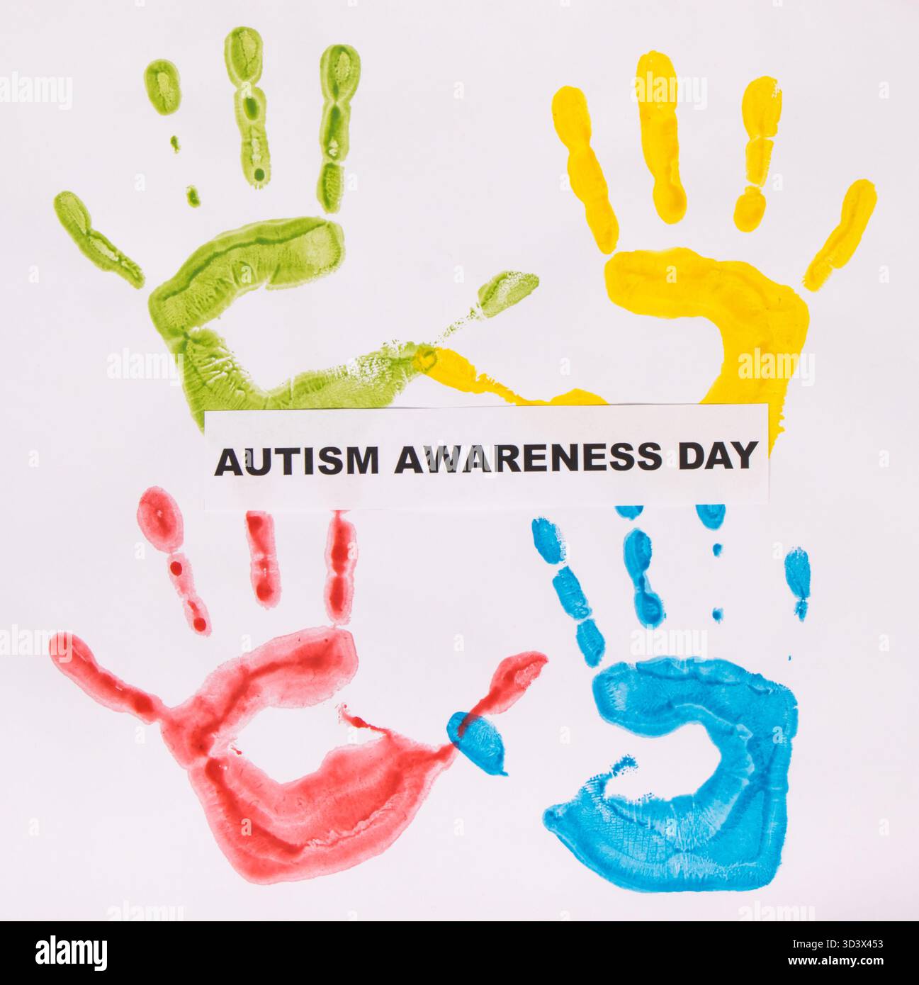 Colorful kids handprint made of paint and inscription Autism Awareness ...