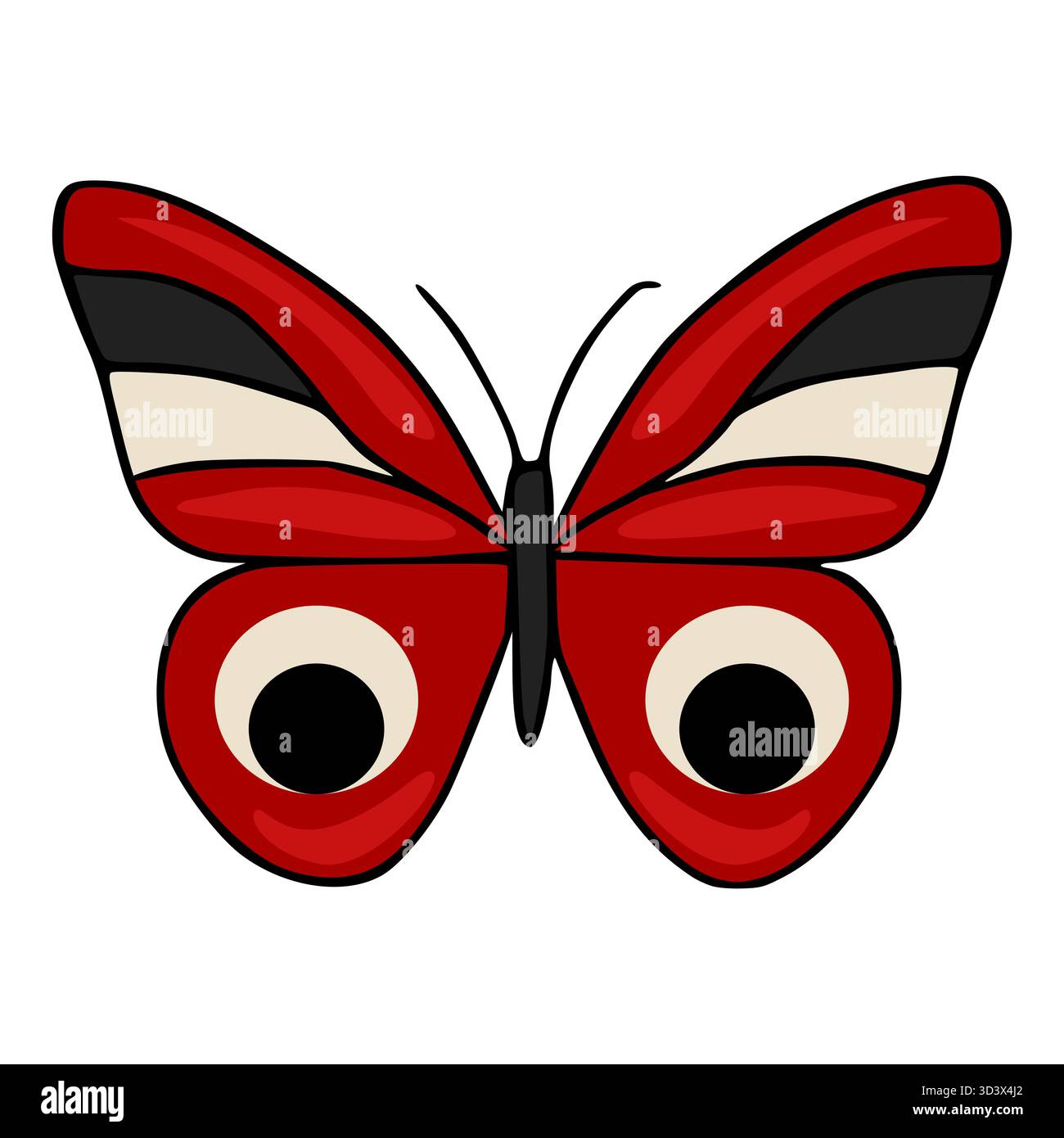 Stylized vector illustration of a vibrant red butterfly with bold black ...