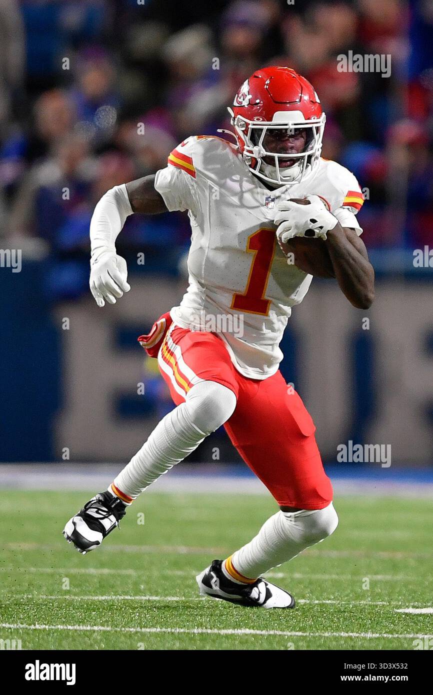 Kansas City Chiefs wide receiver Xavier Worthy (1) runs with the ball ...
