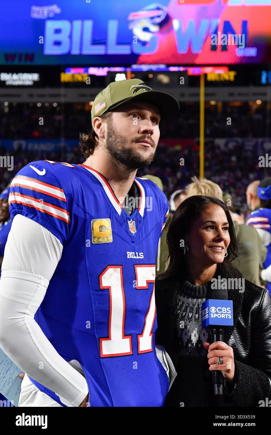 Buffalo Bills quarterback Josh Allen (17) is interviewed by CBS ...