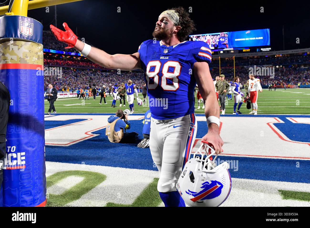 Buffalo Bills tight end Dawson Knox (88) celebrates after an NFL ...
