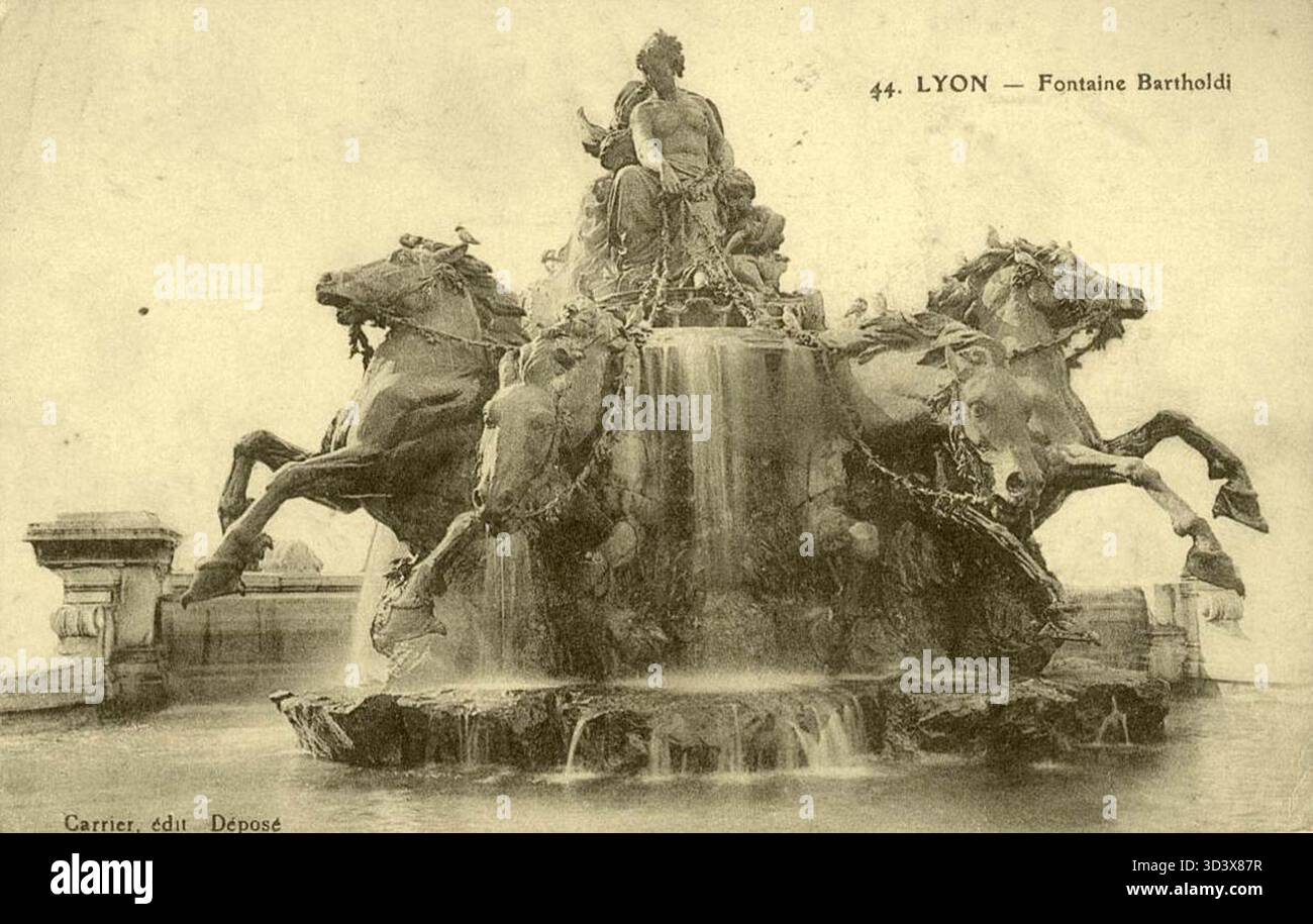 A photograph of the Fontaine Bartholdi in Lyon, France, taken in 1917 ...