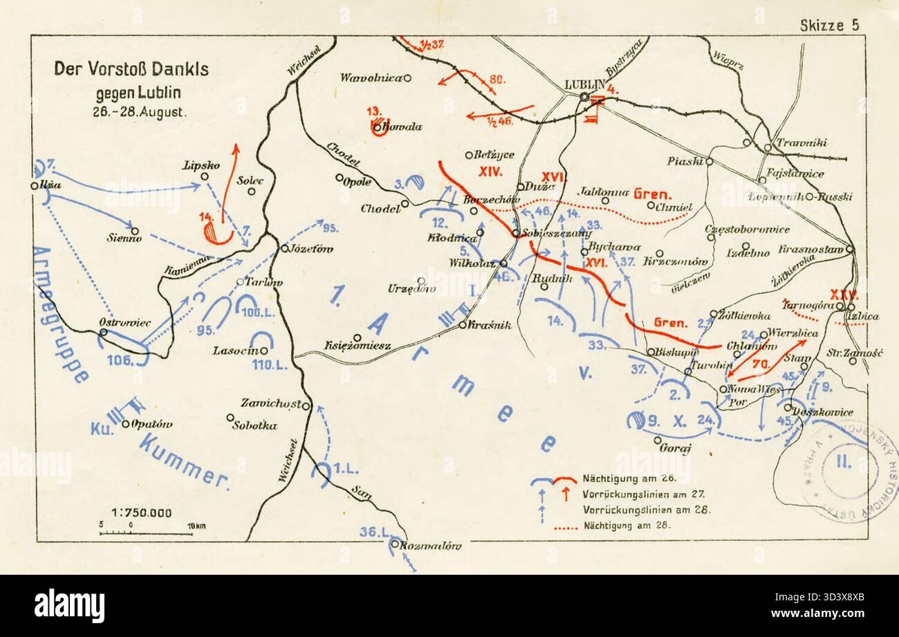 Map depicting the military positions in Galizia between 26-28 August ...