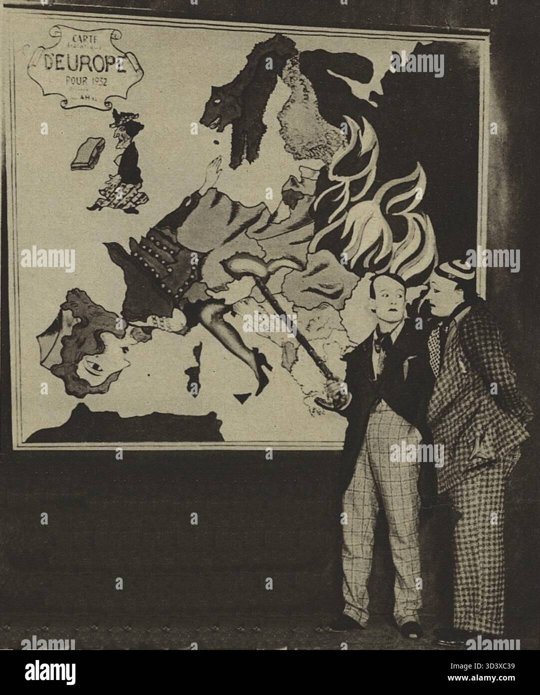A 1932 performance featuring Voskovec and Werich in 'Caesar' with a map ...