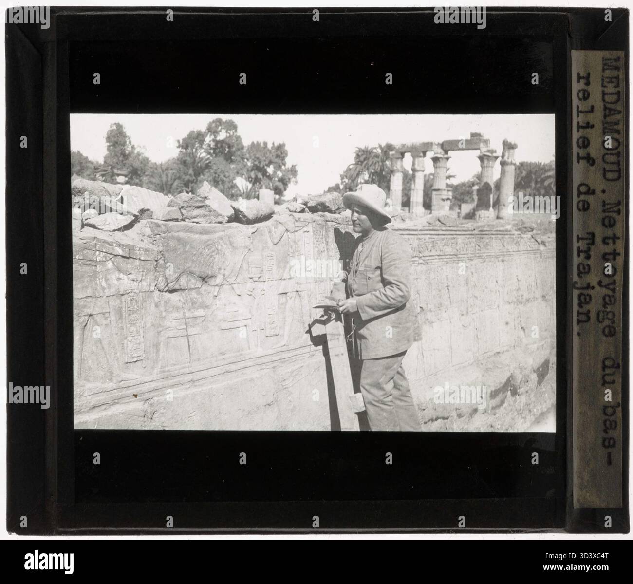 An archaeologist is cleaning the low relief of Emperor Trajan and the ...