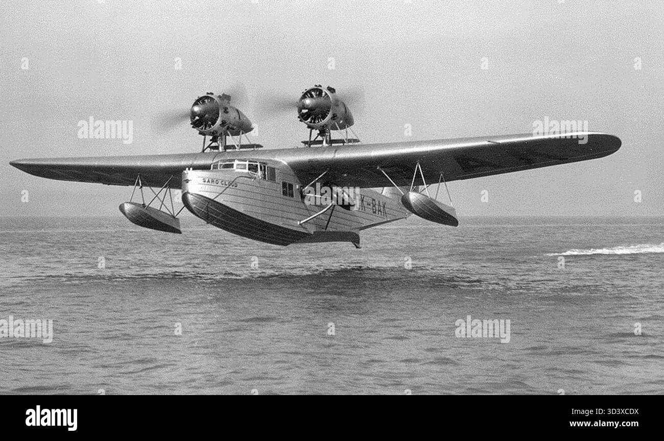 This photograph shows the Saunders Roe A.19 (Saro Cloud) flying above ...