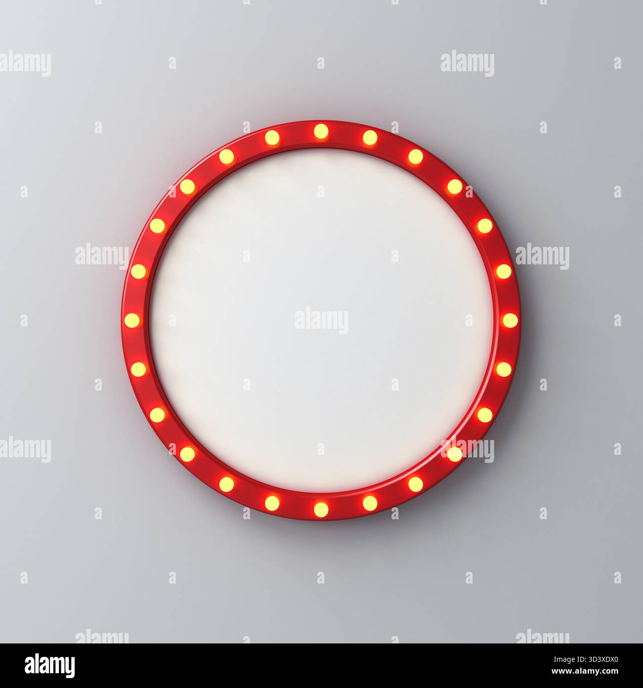 Retro round signage or blank shining signboard with glowing yellow neon ...