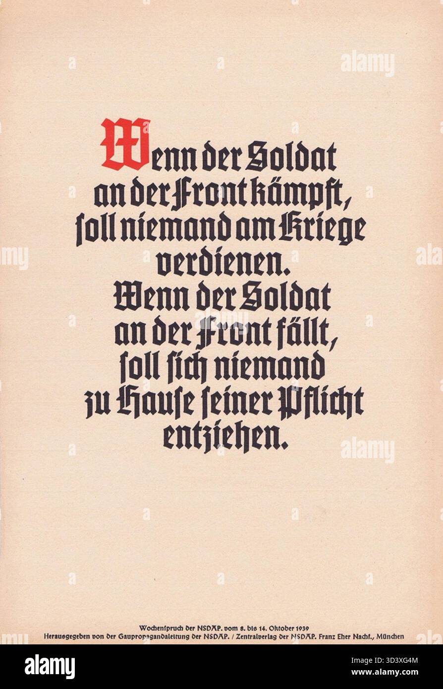 This quote from Adolf Hitler, published by the NSDAP on October 8, 1939 ...