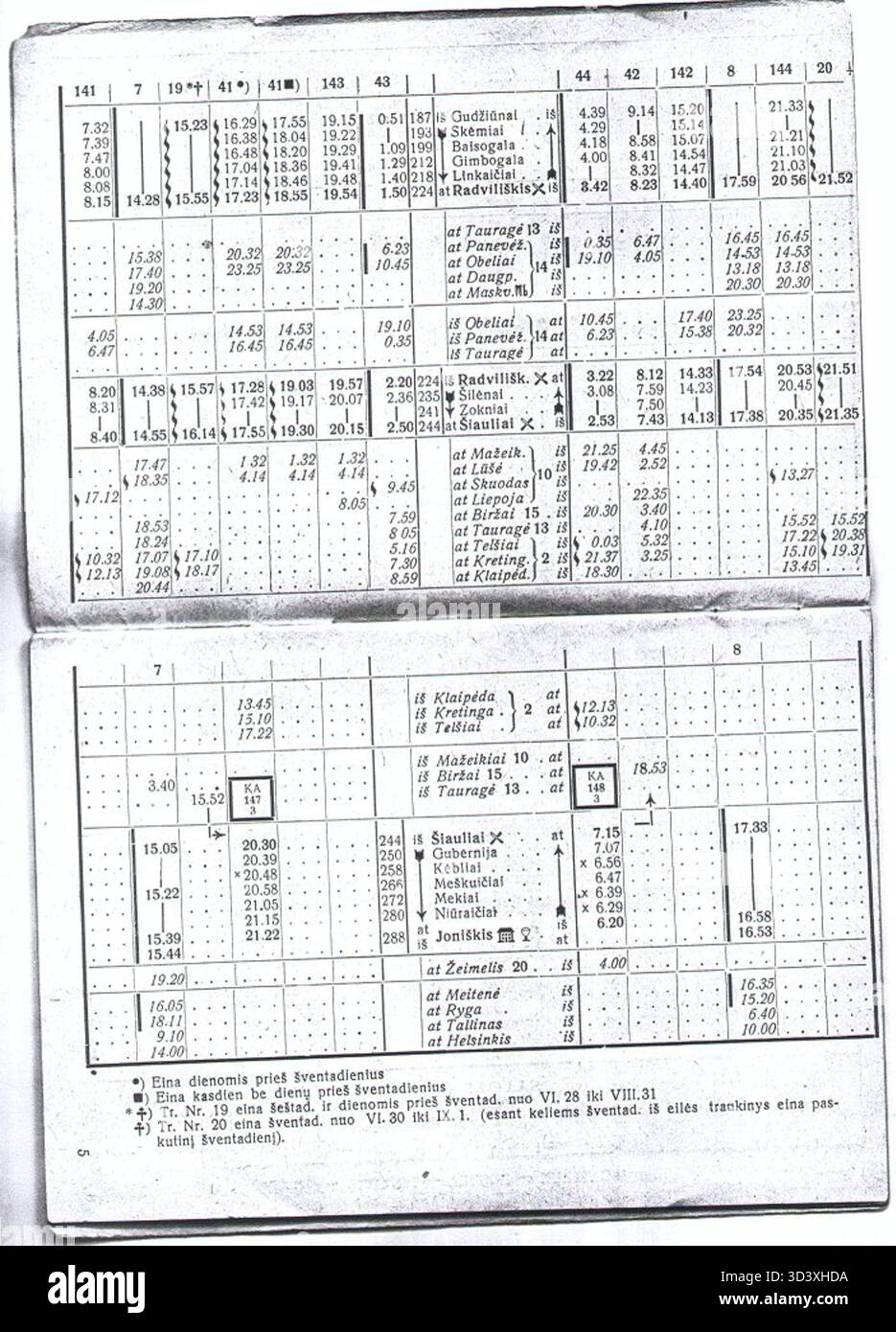 A 1940s Lithuanian train schedule with detailed train timings and ...