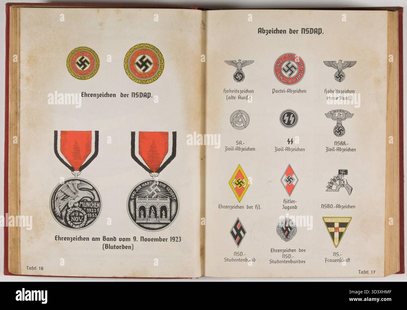 Pages from the 1937 NSDAP organizational handbook showing various honor ...