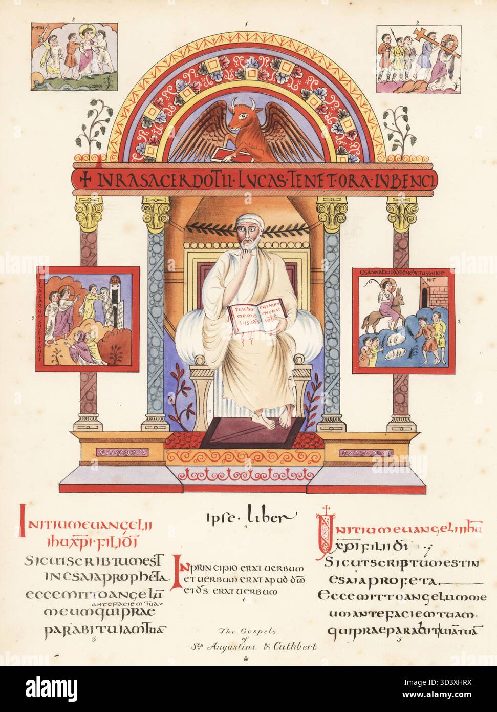 Portrait of St. Luke on throne under winged bull in gilt 1, miniatures ...