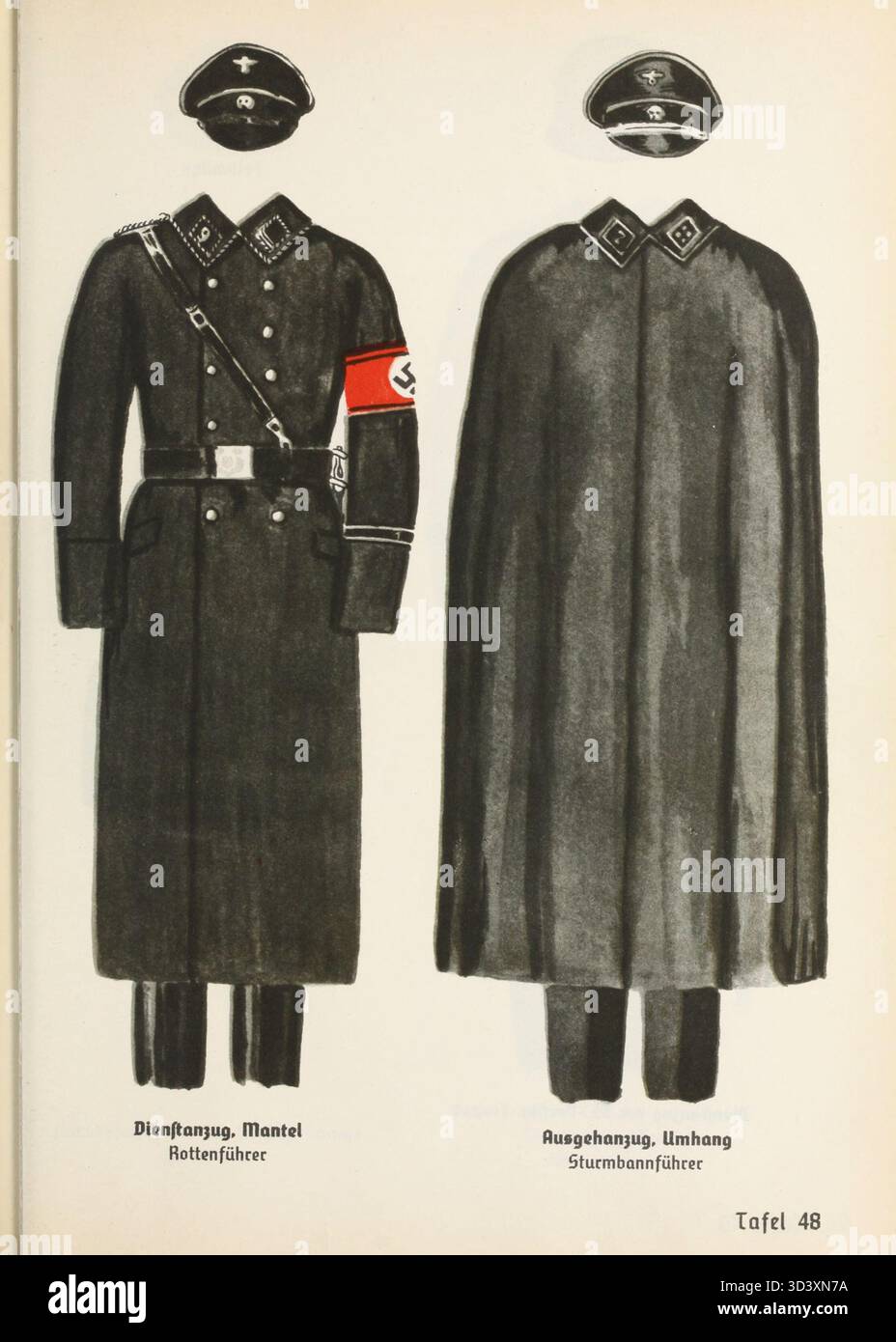 A 1936 illustration showing SS uniforms from the NSDAP Organization ...