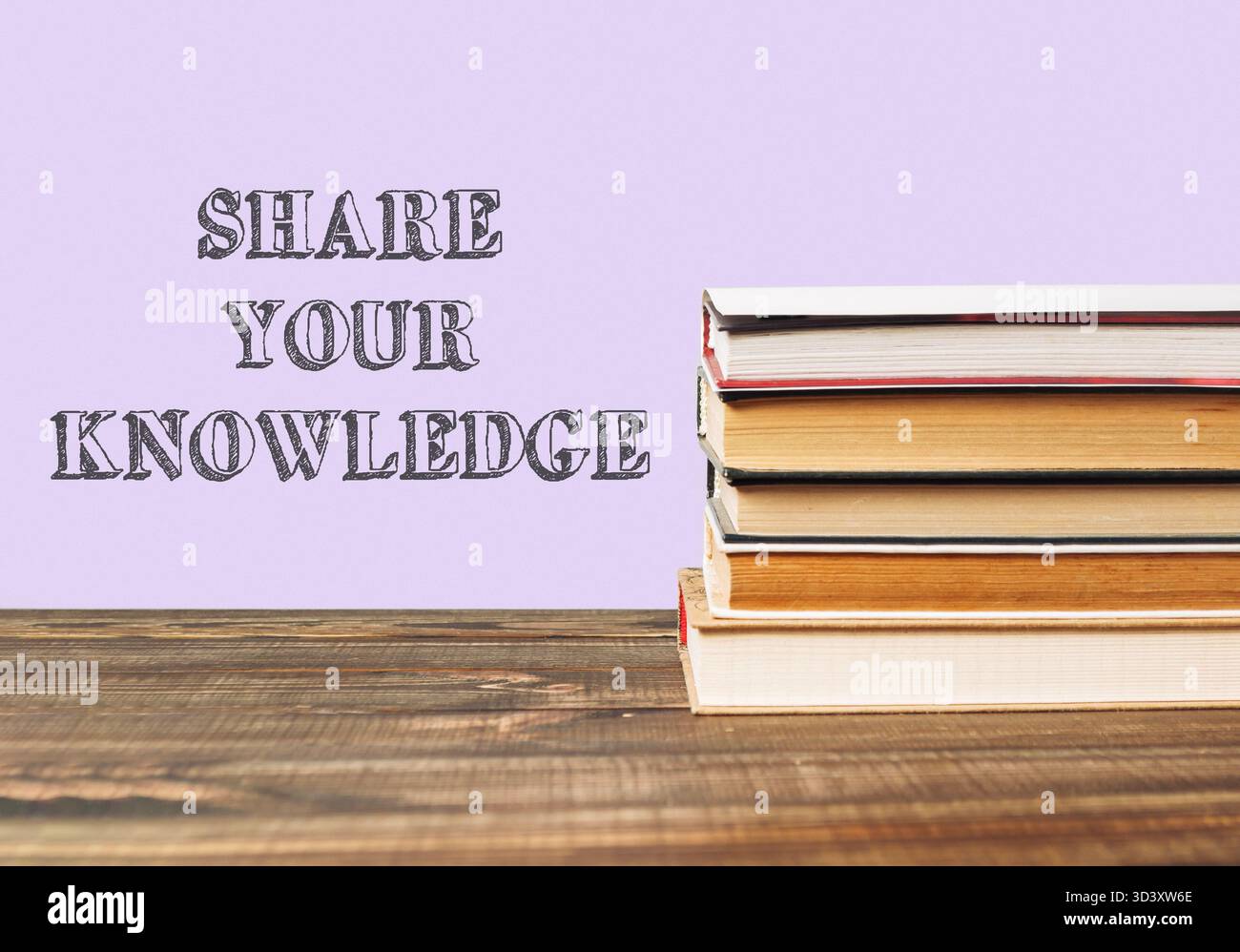 Stack of books with the words share your knowledge written on top ...