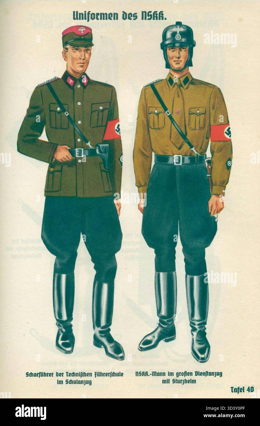 A 1937 page from the NSDAP handbook illustrating the uniforms of the ...
