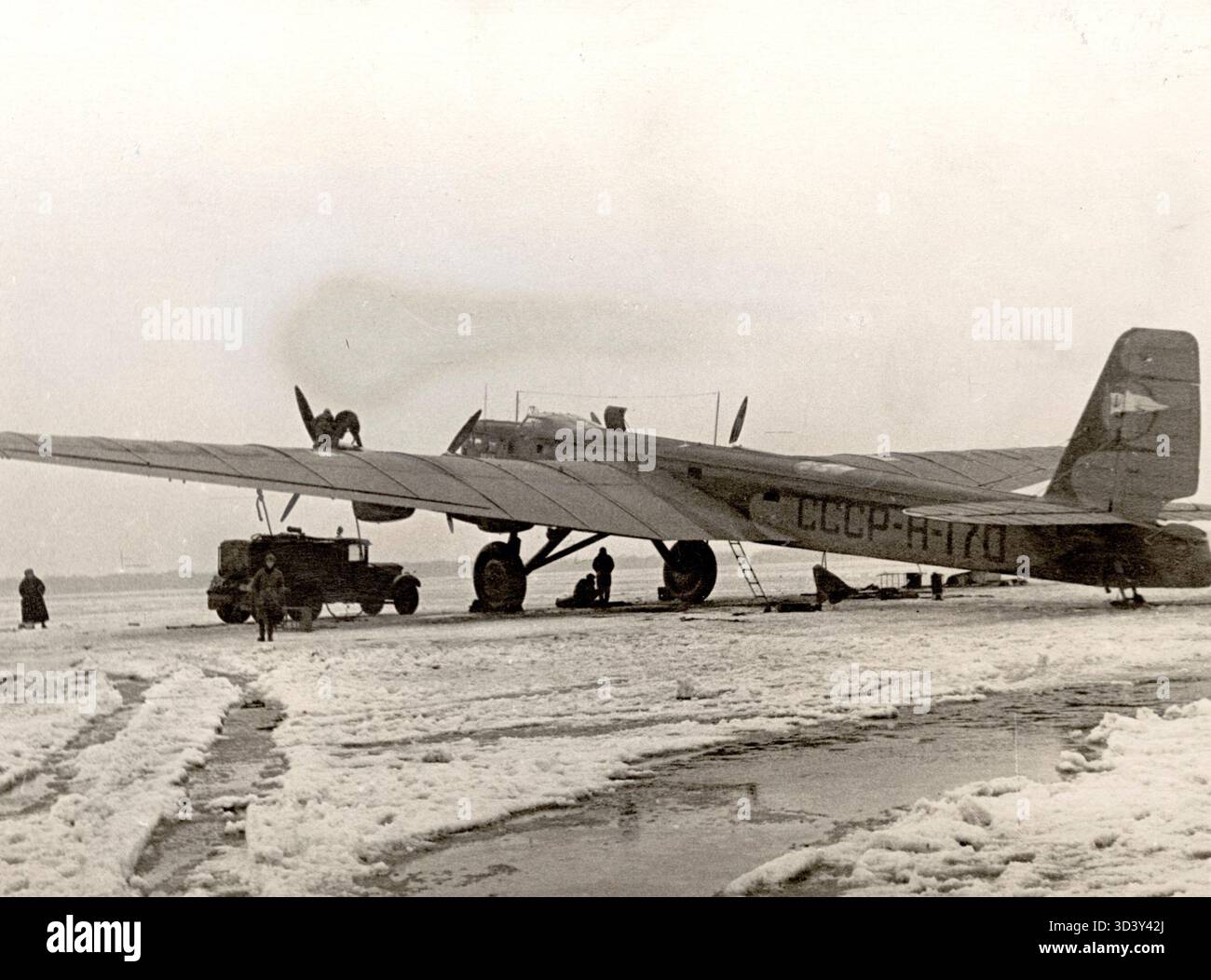 The North Pole expedition by airplane 'USSR-N-170,' led by professor ...