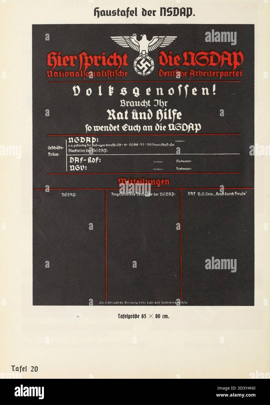 The 1936 NSDAP Organizational Handbook features a display board (Tafel ...