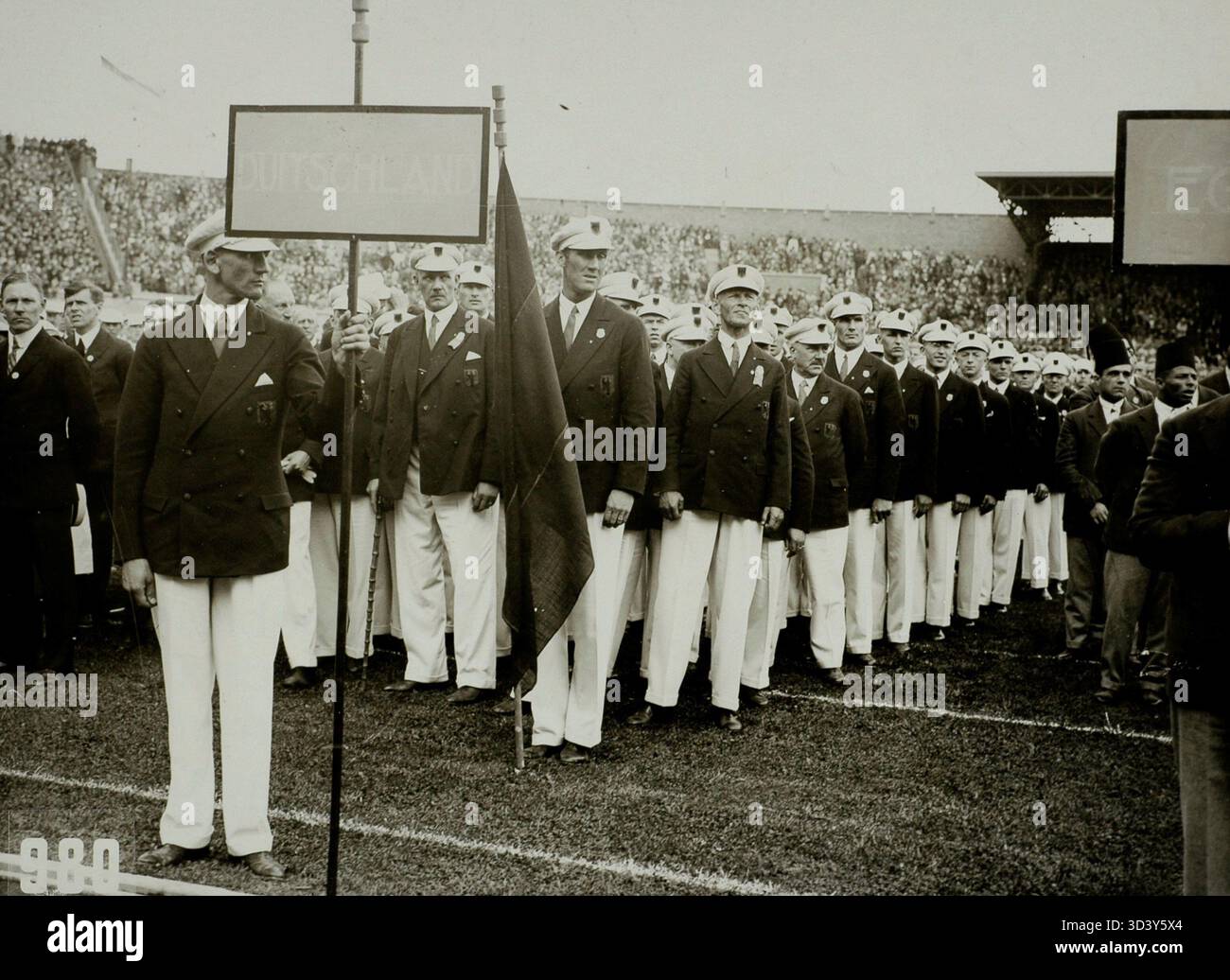 German Olympic athletes participate in the opening ceremony of the 1928 ...