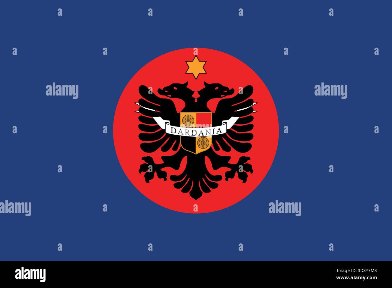 Modern and historic flag of Dardania, Kosovo. Blue banner with golden ...