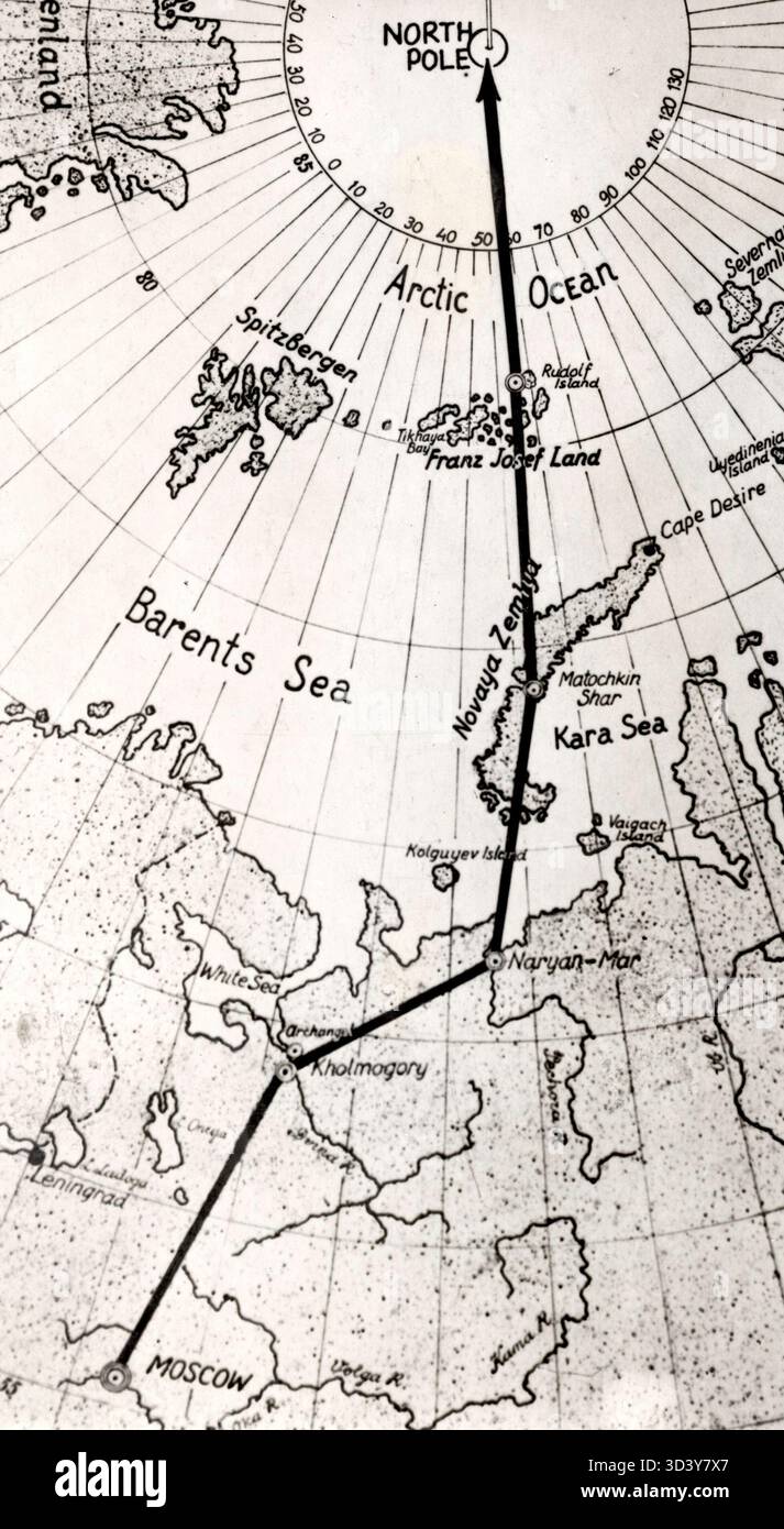 North Pole expedition via the USSR-N-170 airplane led by professor O.J ...